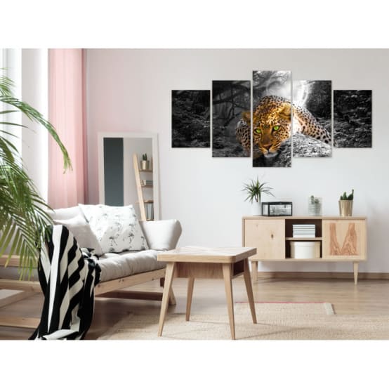 Tableau Imprimé 5 Panneaux "Leopard Lying Wide Grey" 50 x 100 cm - Gamm ...