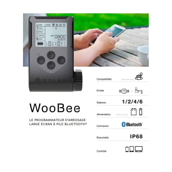 Programmateur d'arrosage à pile bluetooth 2 stations WOOBEE-2 Solem ...