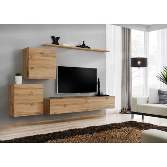 Meuble TV Mural Design "Switch V" 250cm Naturel - Gamm vert