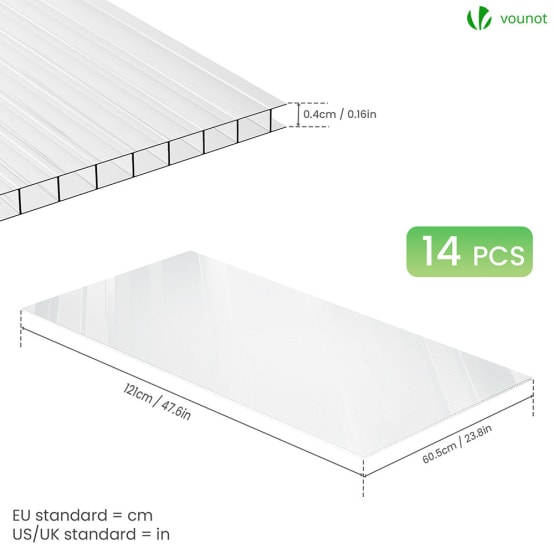 Lot de 14 plaques en polycarbonate alvéolaire 4 mm - 121 x 60,5 cm ...