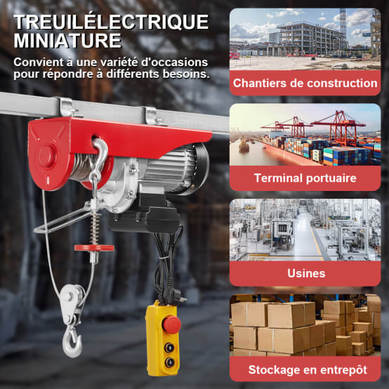 Palan Électrique à Poulie 1450W Treuil Électrique de Surcharge 220V 20M Suspension Simple et ...