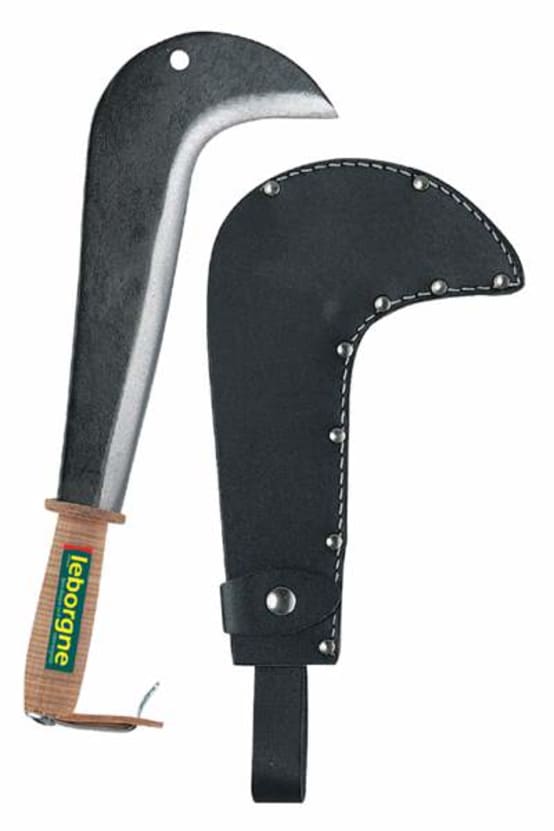 Serpe chasseur - 20 cm avec étui en cuir - manche cuir Leborgne - Gamm vert