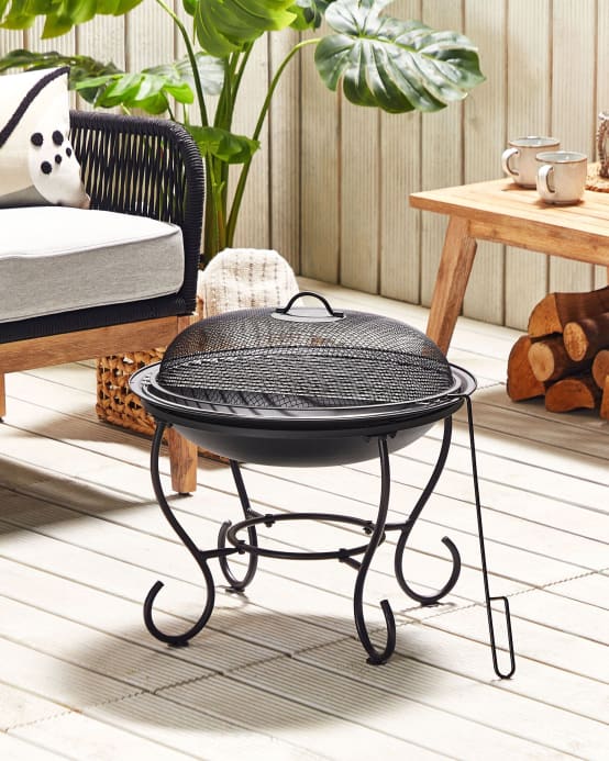 Brasero de Jardin Rond Fonction Barbebcue en Acier Noir Diamètre 51 cm ...