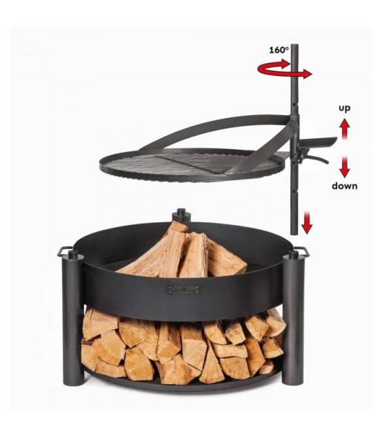 Braséro extérieur MONTANA X, avec grille de cuisson 60cm, acier naturel ...