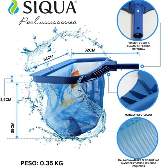 SIQUA Ramasse-Feuilles de Piscine Extra Large avec Connexion Clip Filet ...