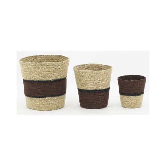 Cache-pots en jonc naturel et teinté marron - Gamm vert