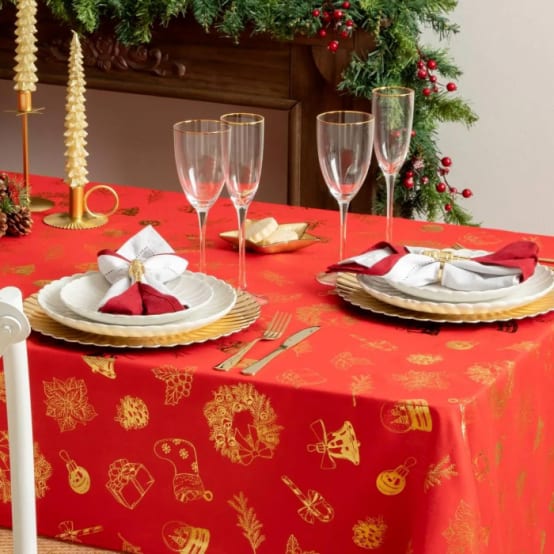 Nappe Imprimée "Soir de Noël" 140x240cm Rouge - Gamm vert
