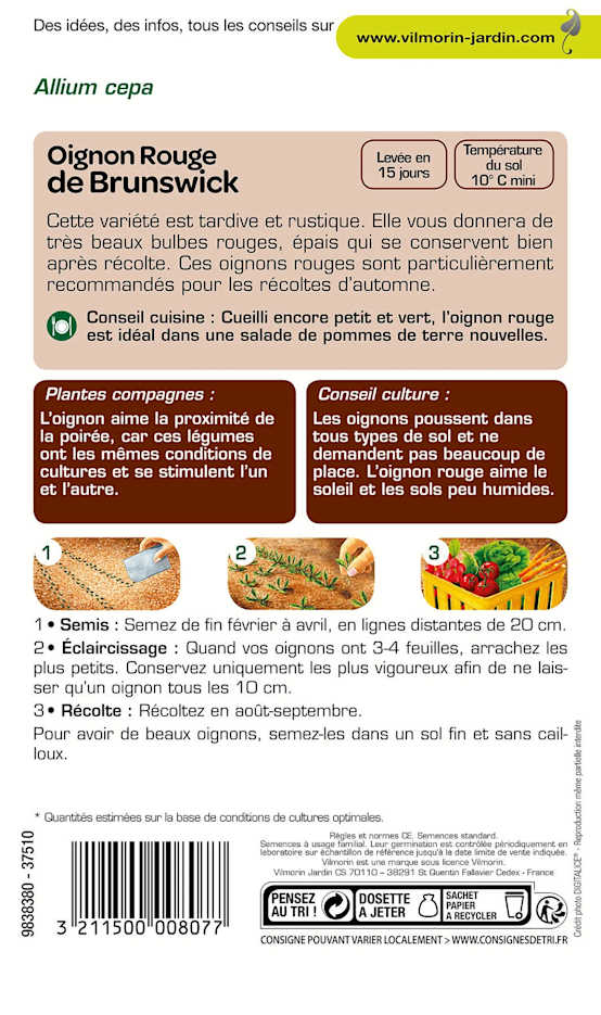 Oignon rouge de Brunswick série 1 sachet graines 5 g - Vilmorin - Gamm vert