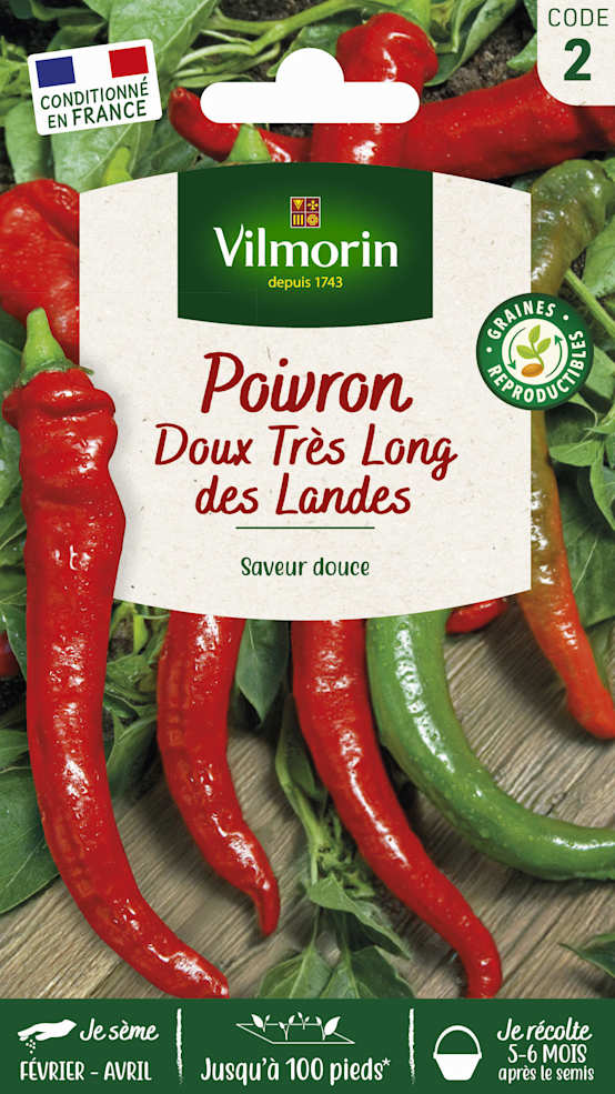 Poivron doux long des Landes série 2 sachet graines 2 g - Vilmorin ...
