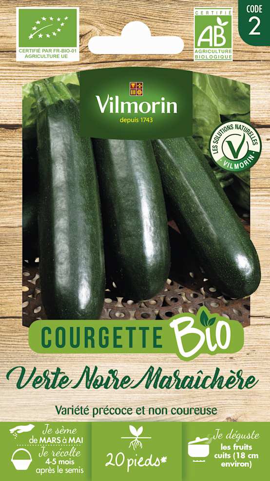 Courgette verte noire maraichère Bio série 2 sachet graines 4 g - Vilmorin - Gamm vert