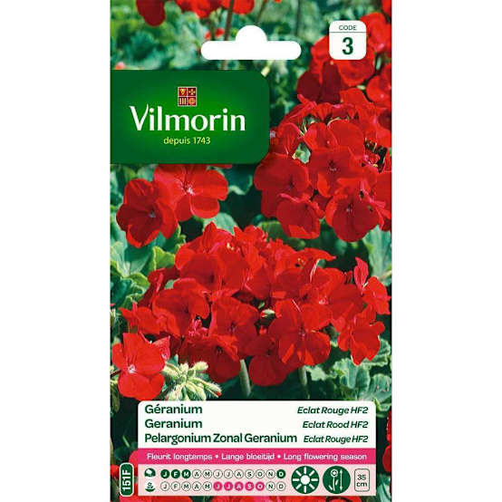 Géranium Eclat Rouge HF2 serie 3 sachet graines 0,4 g - Vilmorin - Gamm ...