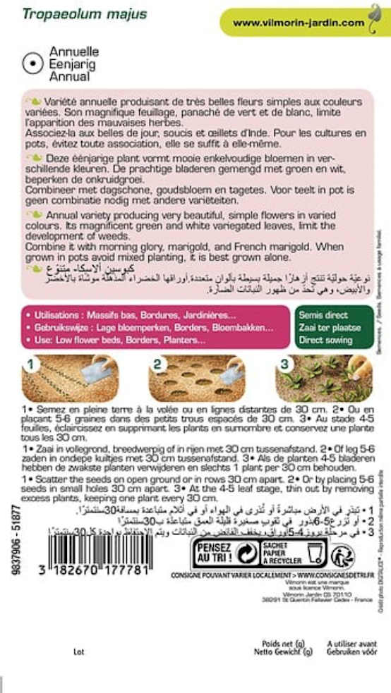 Capucine Alaska Variée serie 3 sachet graines 5 g - Vilmorin - Gamm vert