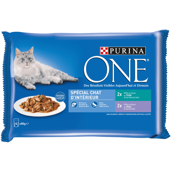Aliment pour chat d'intérieur saveurs thon et veau 4 x 85 g - Gamm vert
