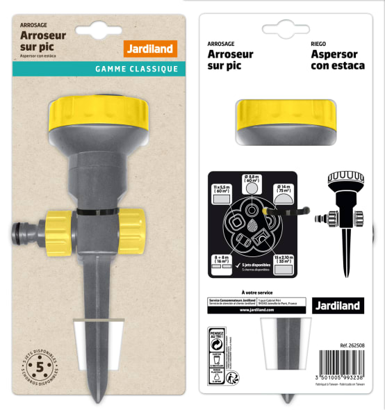Arroseur sur pic - 5 formes de jet - L.13 x l.7,5 x H.28,5 cm - Gamm vert