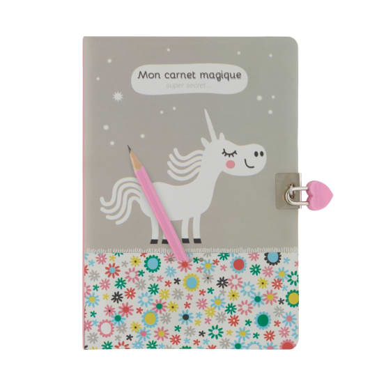 Carnet intime Amy Licorne enchantée + cadenas et crayon - Gamm vert