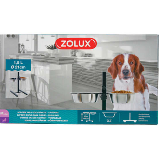 Zolux - Support reglable avec 2 bols 1.5l - Gamm vert