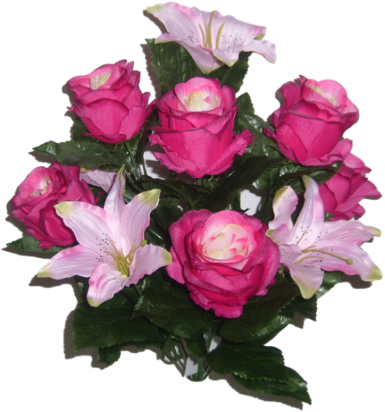 Piquet de roses et lys roses artificielles Ø.25 x H.53 cm - Gamm vert