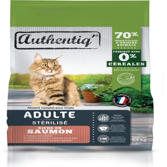 Authentiq - Croquettes Chat Stérilisé au saumon 2,5 kg - Gamm vert
