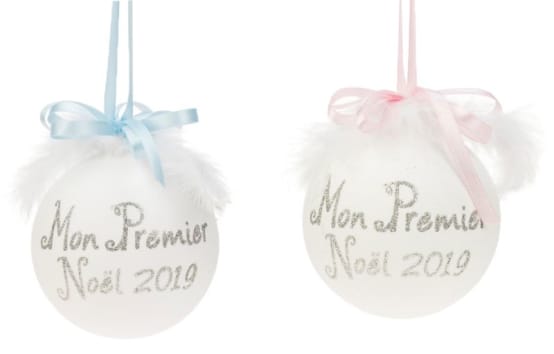 Weiste - Boule mon premier Noël satinées blanc Ø.8,5 cm - Gamm vert