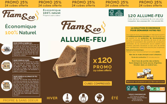 Flam&co - Allume-feu en bois compressé - Tube de 120 cubes - Gamm vert