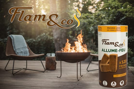 Flam&co - Allume-feu en bois compressé - Tube de 120 cubes - Gamm vert