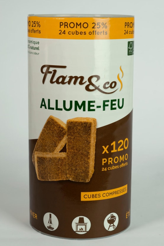 Flam&co - Allume-feu en bois compressé - Tube de 120 cubes - Gamm vert