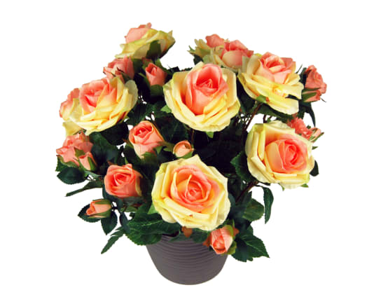 Sardeco - Coupe de roses artificielles roses orangées H.38,5 cm - Gamm vert