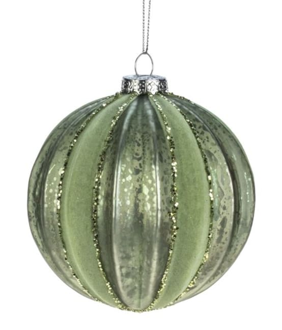 Weiste - Boule en verre verte avec bandes en velours Ø.8 cm - Gamm vert