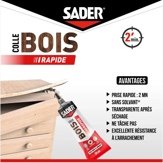 Colle bois prise rapide 55 ml - SADER - Gamm vert