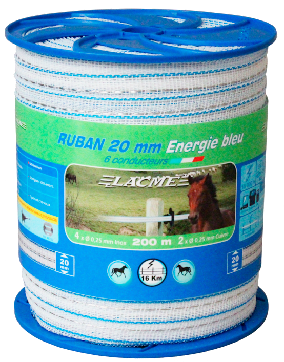 Ruban Energie Bleu 20 mm, 6 Conducteurs, Bobine 200 m - Gamm vert