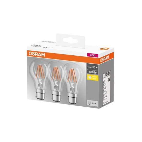 Lot de 3 ampoules standard claire LED blanc chaud 7 W 60 W – OSRAM - Gamm vert