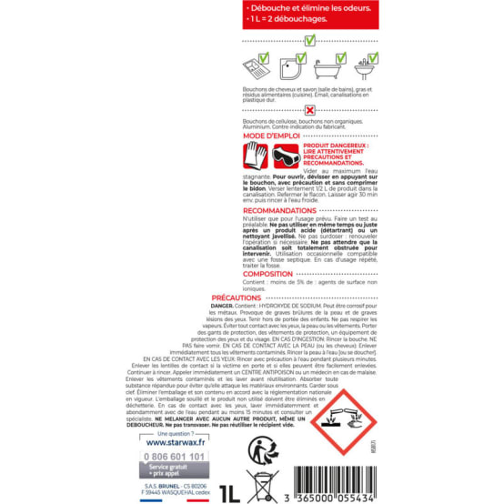 Déboucheur liquide Soude - STARWAX - Gamm vert