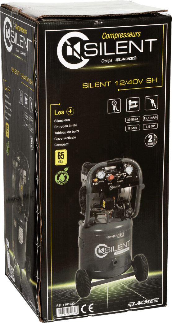 Compresseur mobile SILENT 12/40V SH - 12 m³/h monophasé - 40 litres - 8 ...